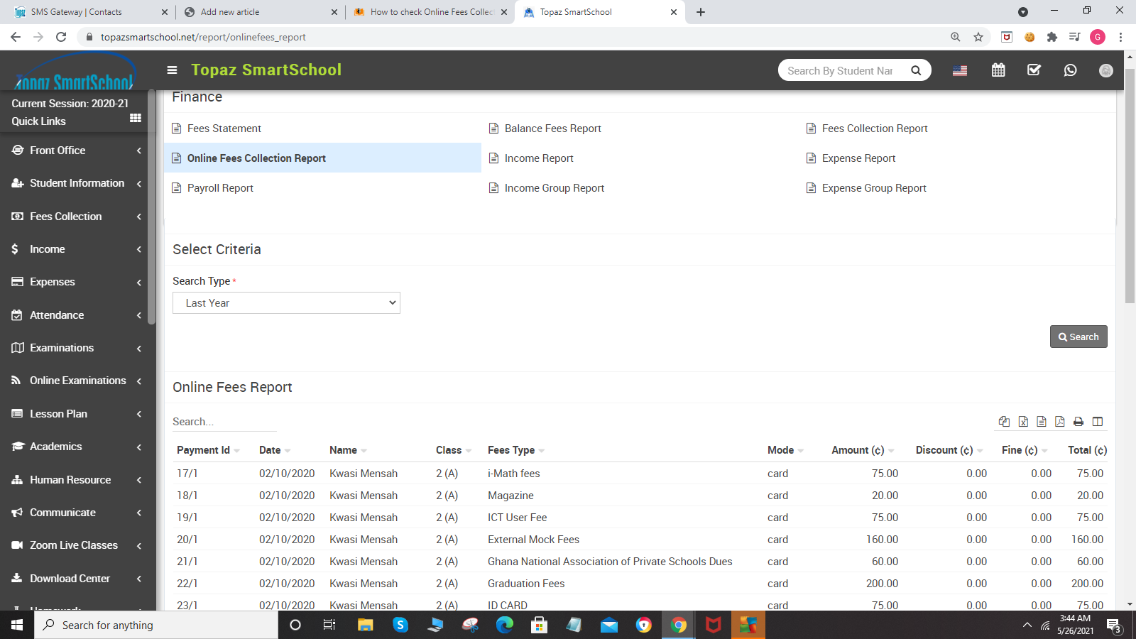 How to check Online Fees Collection Report
