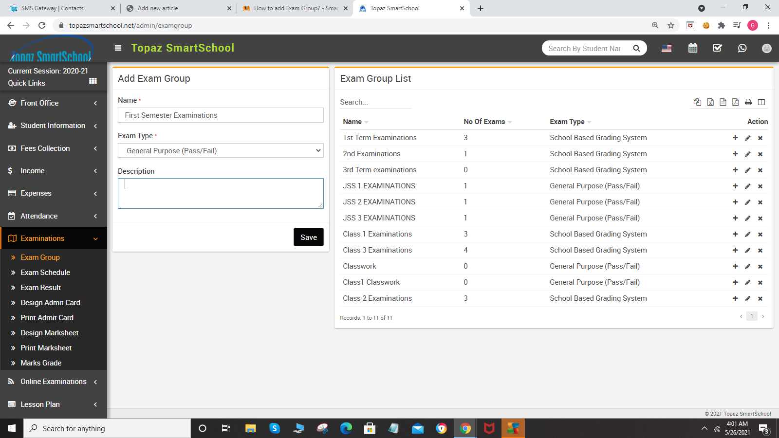 How to add Exam Group
