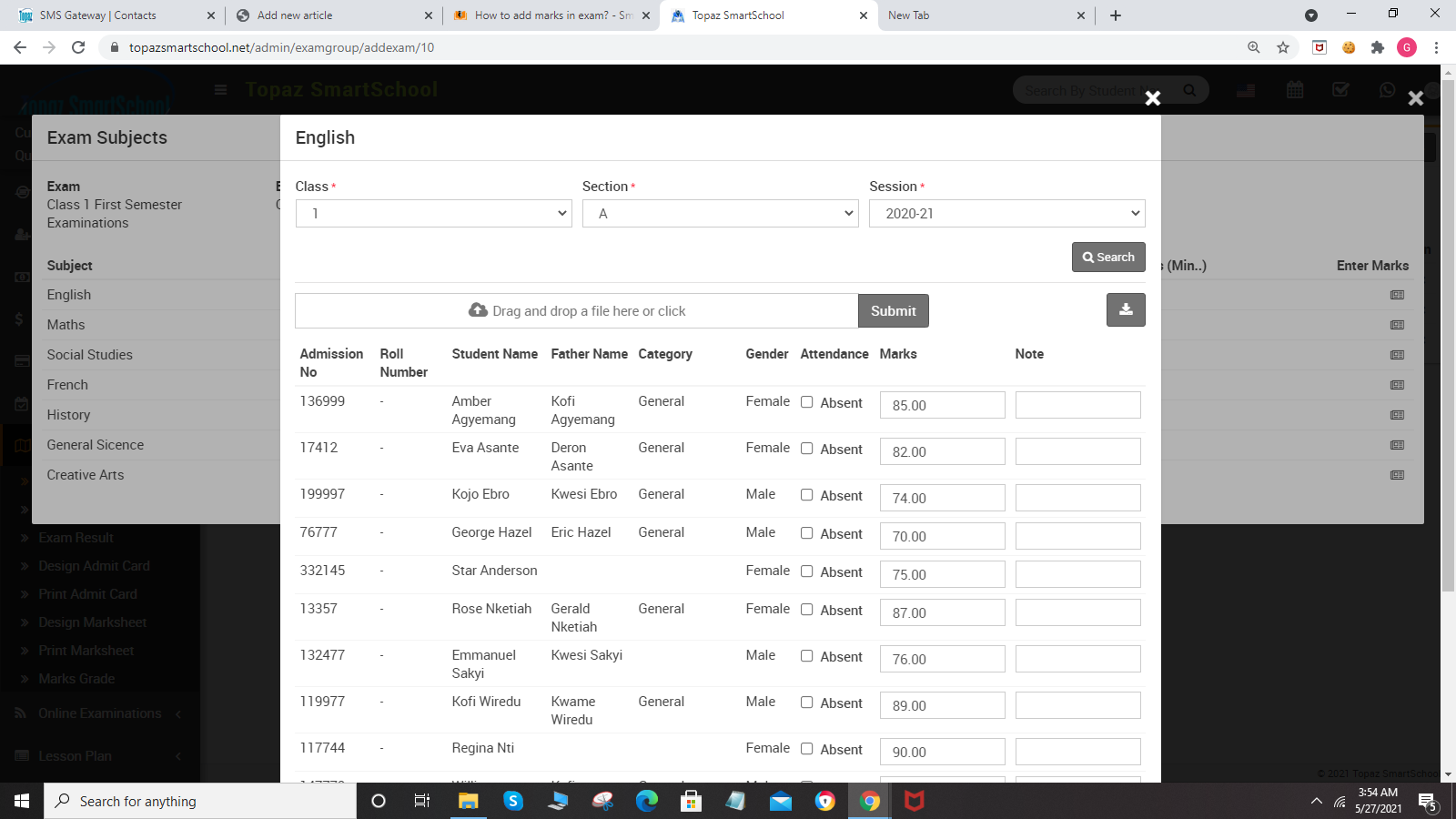 How to add marks in exam