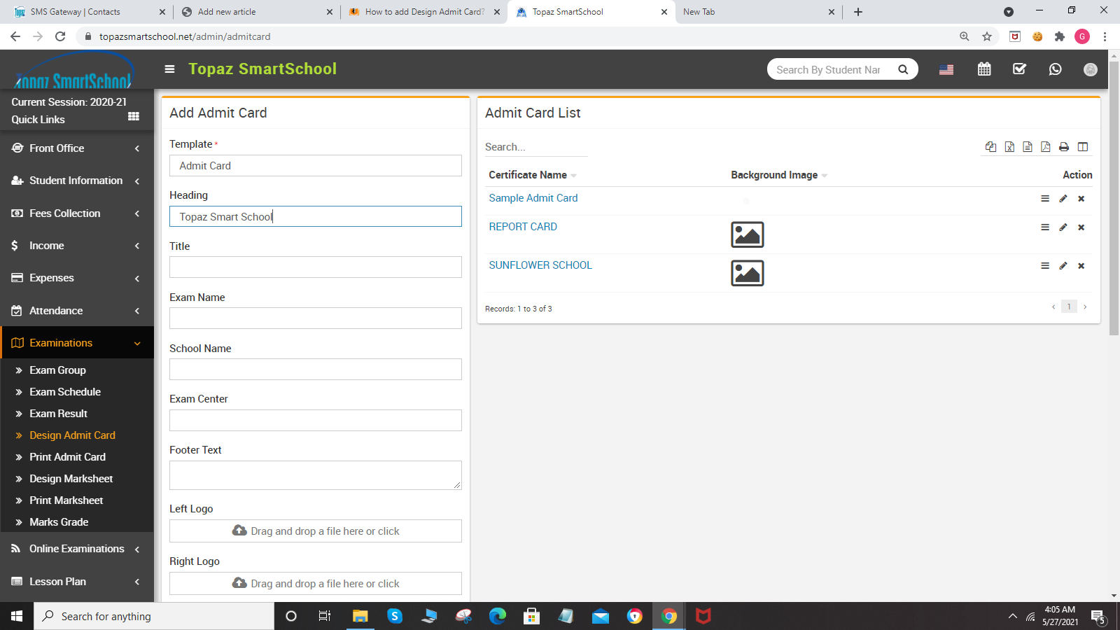 How to add Design Admit Card